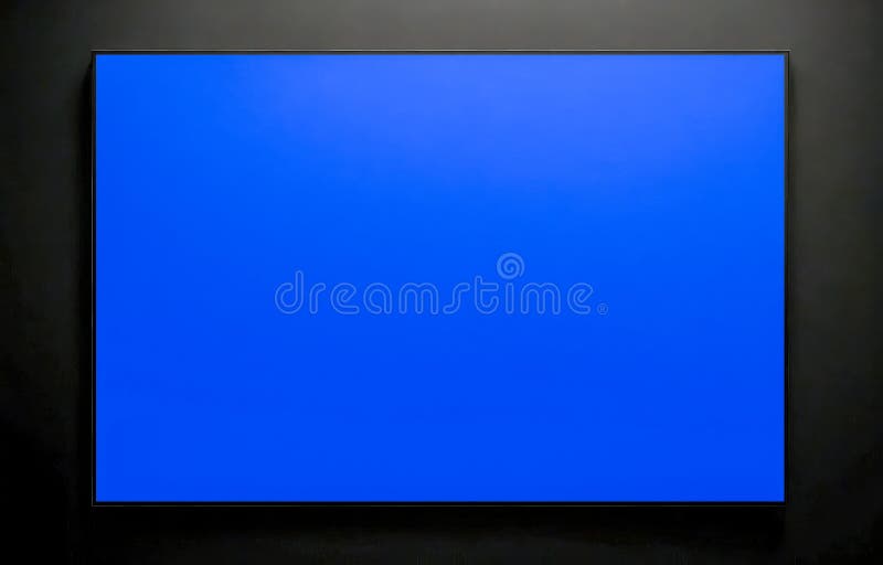 TV Backdrop. Black TV is Hanging on Wall in Dark Room. Mockup of Blue ...