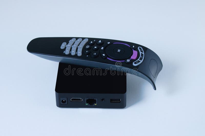 TV Box Black Box with Remote a Control. White Background Stock Image ...