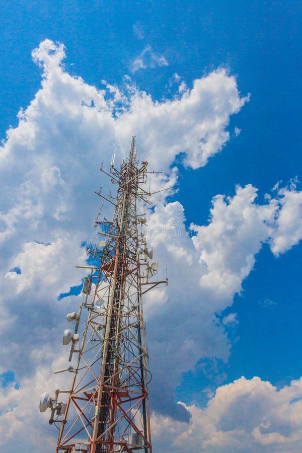 TV Broadcast Tower Against Sky and Clouds Stock Image - Image of coast ...