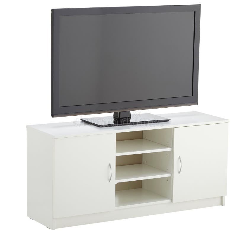 TV Cabinet Isolated on White Stock Image - Image of black, wooden ...
