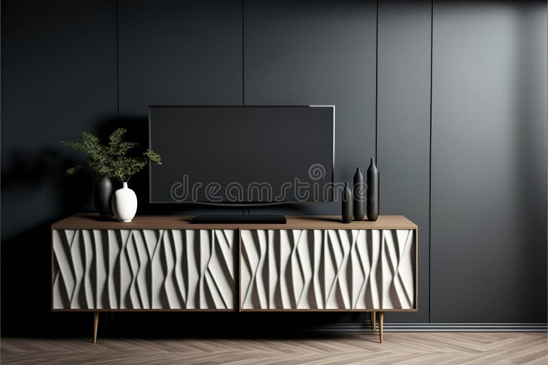 Tv Cabinet in Modern Empty Room,Dark Wall. Generative AI Stock ...