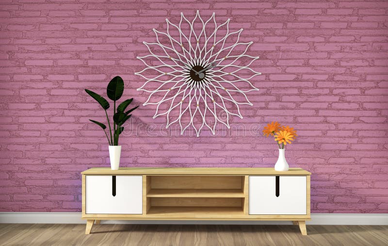 Tv Cabinet in Pink Modern Loft Empty Room,minimal Designs, 3d Rendering ...