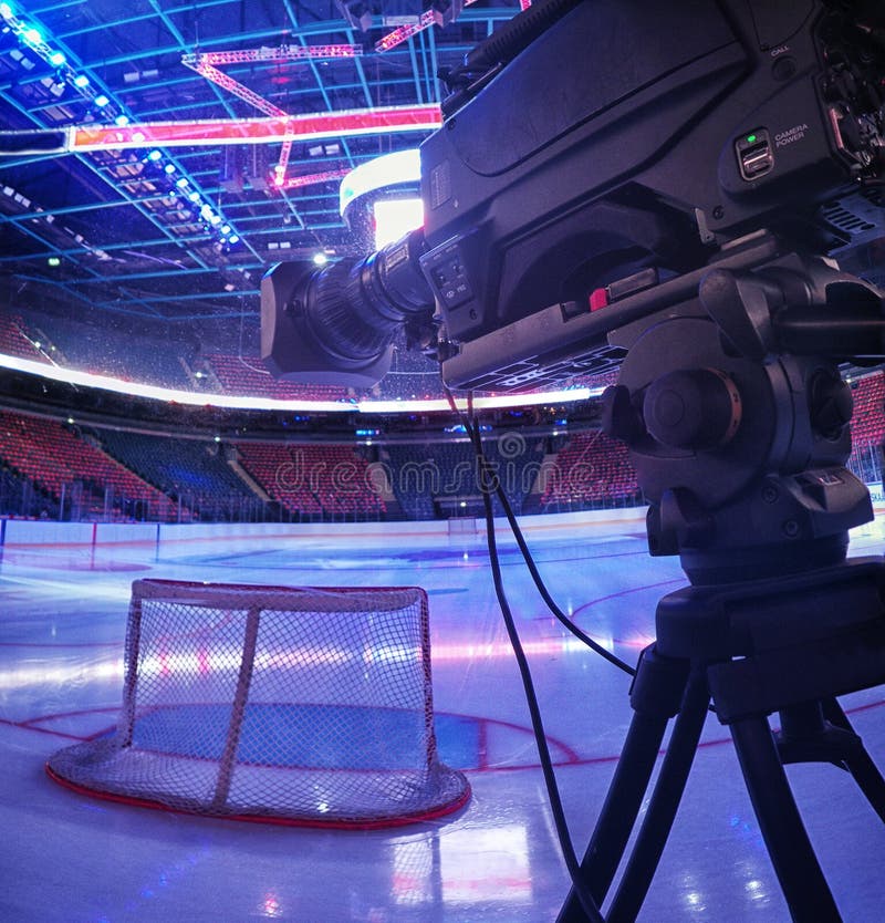 TV Camera for Broadcast Hockey Stock Photo - Image of broadcast, lens ...