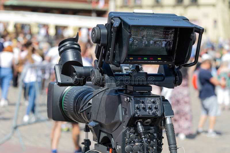 TV Camera during the Ceremony in the Main Square of the City. Stock ...
