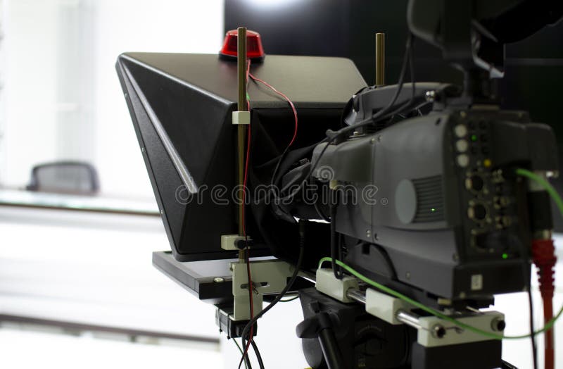 TV Camera in the Studio. Teleprompter and Professional High-definition ...