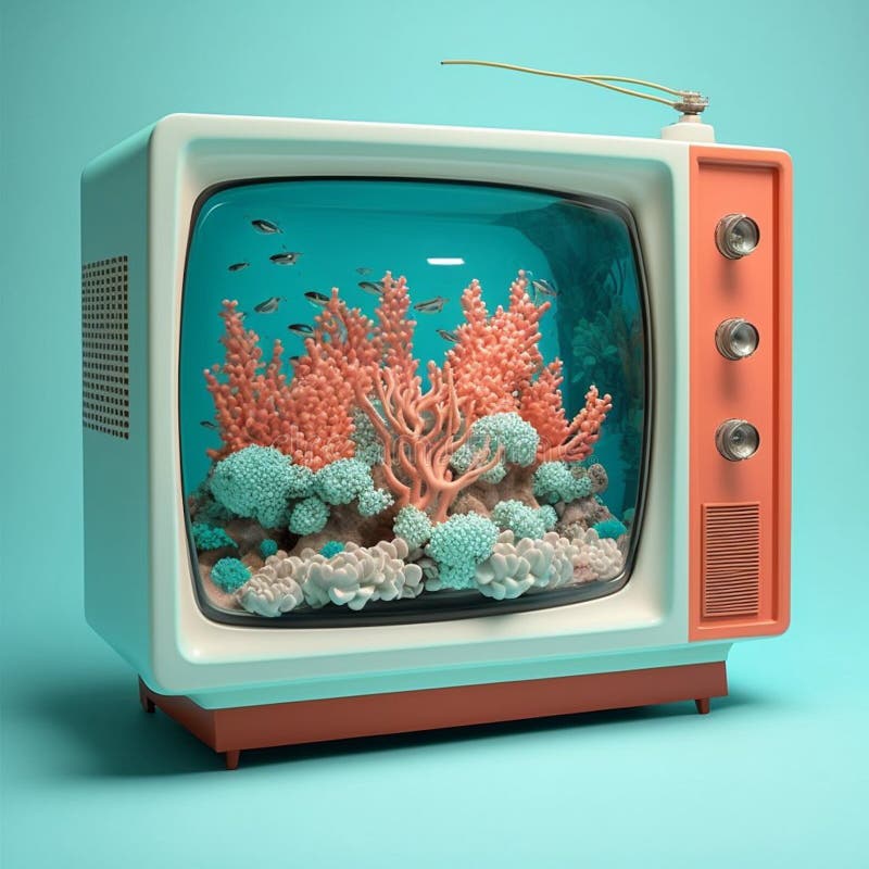 A Tv with a Coral Reef on it Stock Illustration - Illustration of ...