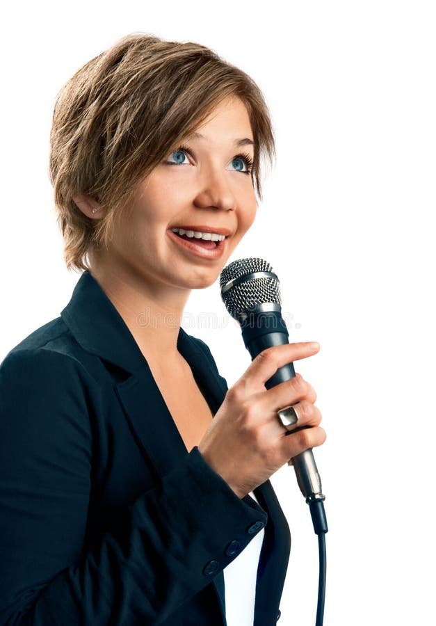 TV Reporter Presenting the News in Studio Stock Image - Image of camera ...