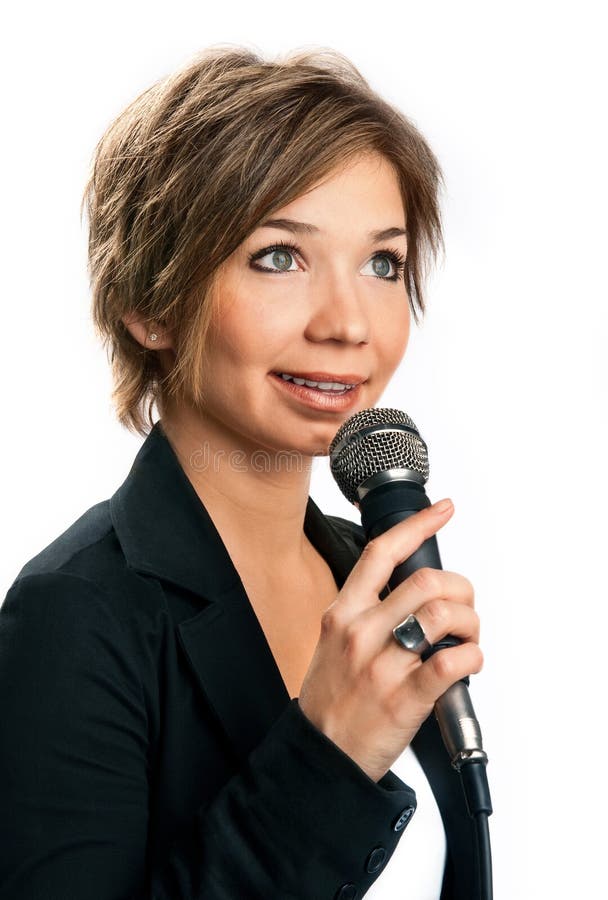 TV Reporter Presenting the News in Studio Stock Image - Image of camera ...