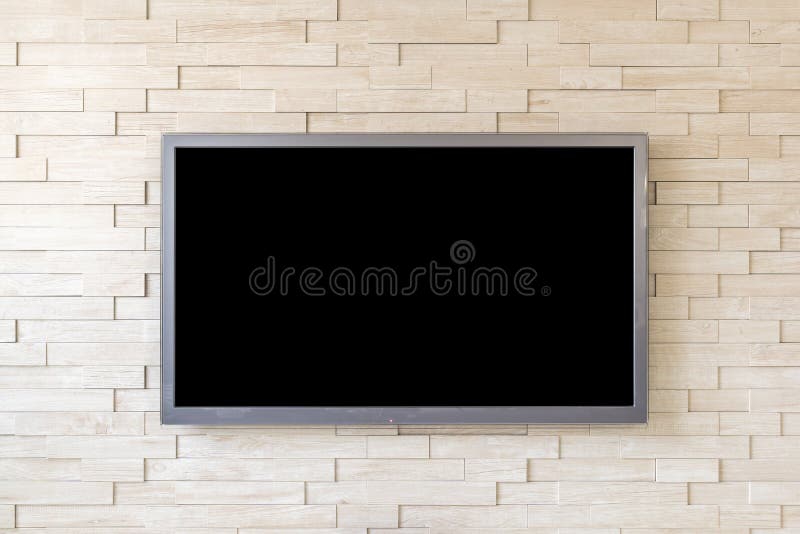 TV Display on Modern Brick Wall Background with Black Screen Stock ...
