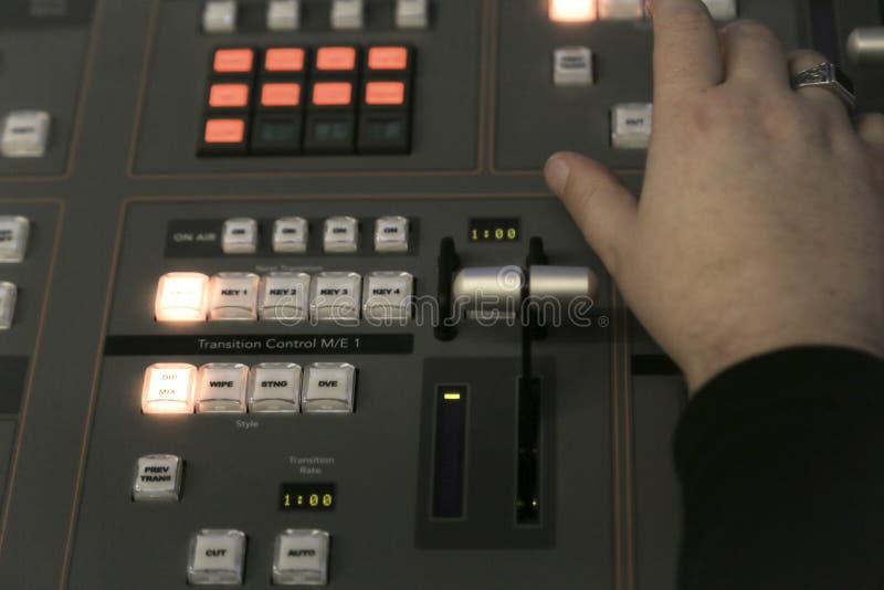 TV Editor Working with Audio Video Mixer in a Television Broadcast ...