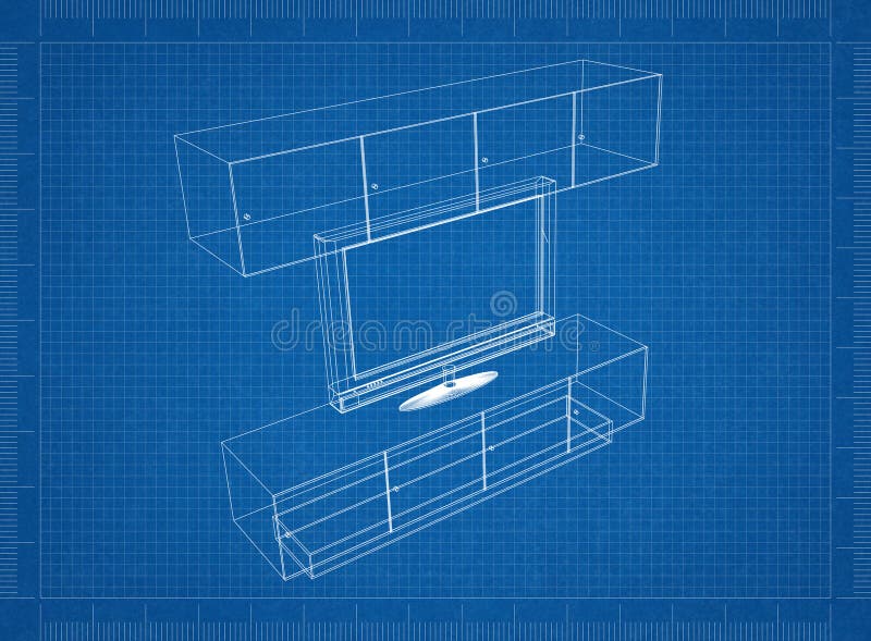 Tv and furniture blueprint stock illustration. Illustration of model ...
