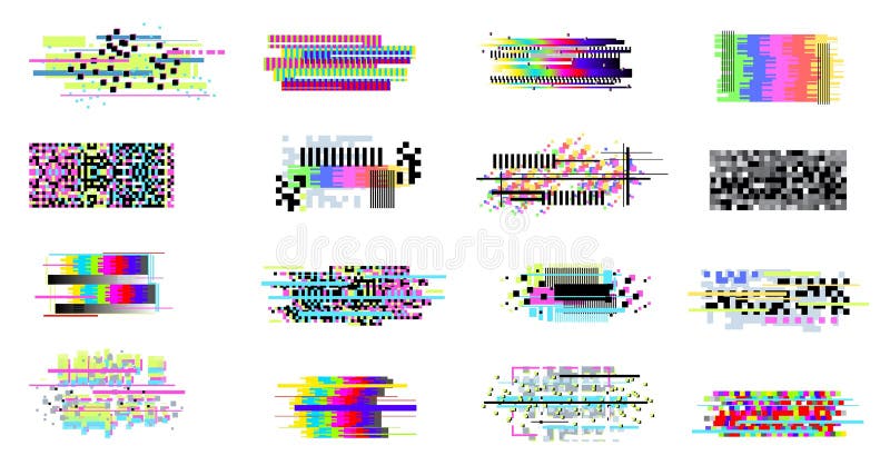 Tv Glitch Effect Set. Screen Noise Digital Artifacts, No Signal Data ...