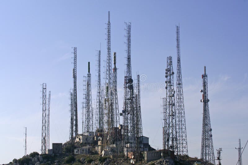 TV and GSM Transmitter Towers Stock Image - Image of broadcasting ...