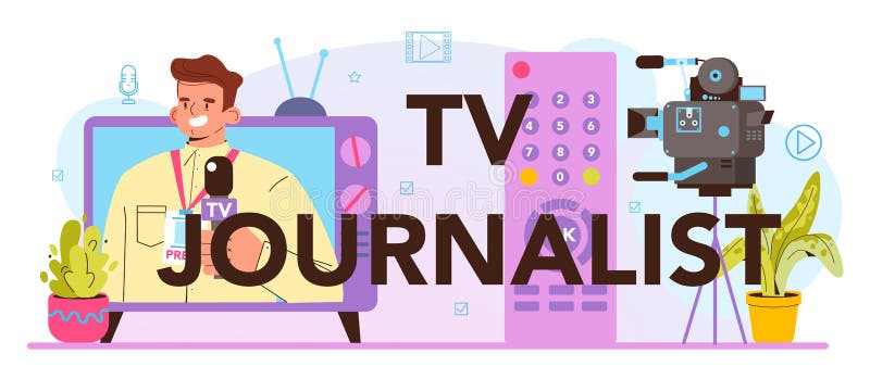 TV Journalist Typographic Header. Television Host in a Studio Stock ...
