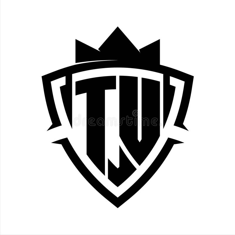 TV Letter Bold Monogram Triangle Curve Shield Shape with Crown Black ...
