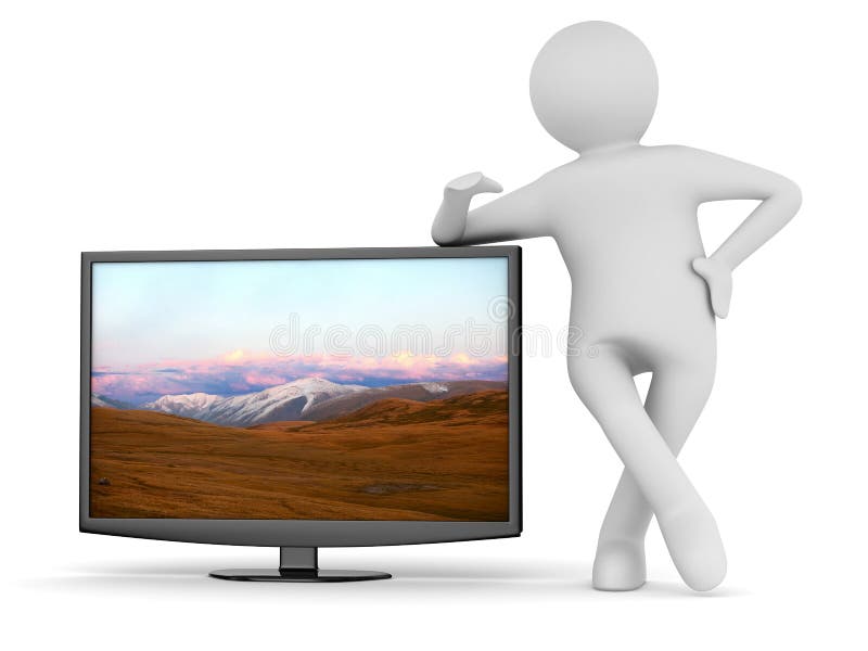 TV and Man on White Background. Isolated 3D Stock Illustration ...