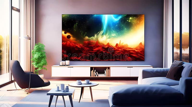 Tv in Modern Livingroom. Generative Ai Interior Design Stock ...