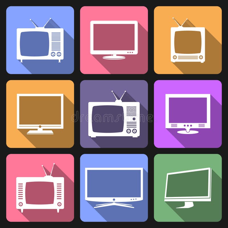 TV and monitor flat icons stock vector. Illustration of broadcast ...