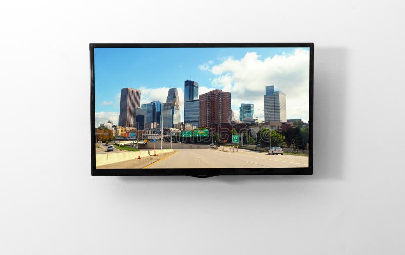 TV monitor on wall stock image. Image of presentation - 270471707