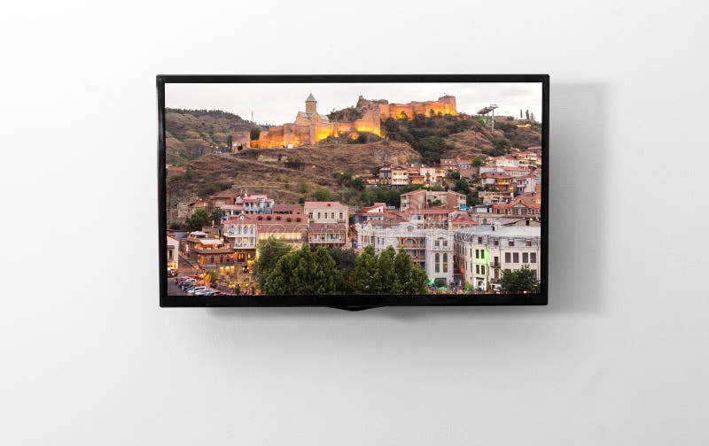 TV monitor on wall stock photo. Image of flat, panel - 270471972