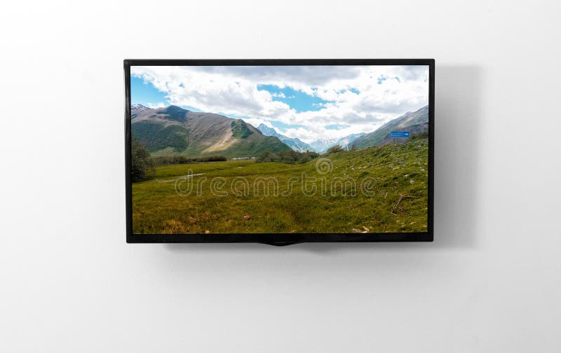 TV monitor on wall stock photo. Image of home, mountains - 270472038