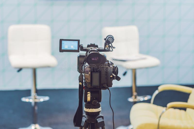 TV NEWS Studio with Camera and Lights Stock Photo - Image of program ...