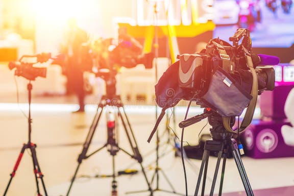 TV NEWS Studio with Camera and Lights Stock Photo - Image of program ...