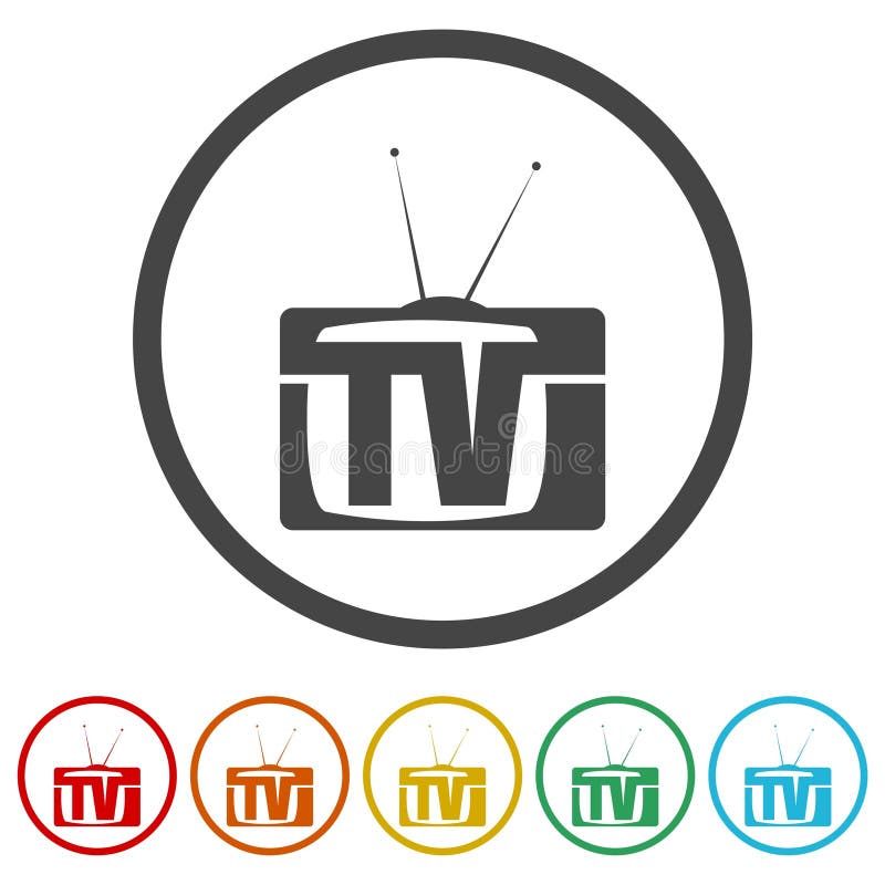 TV Old Logo. Set Icons in Color Circle Buttons Stock Vector ...