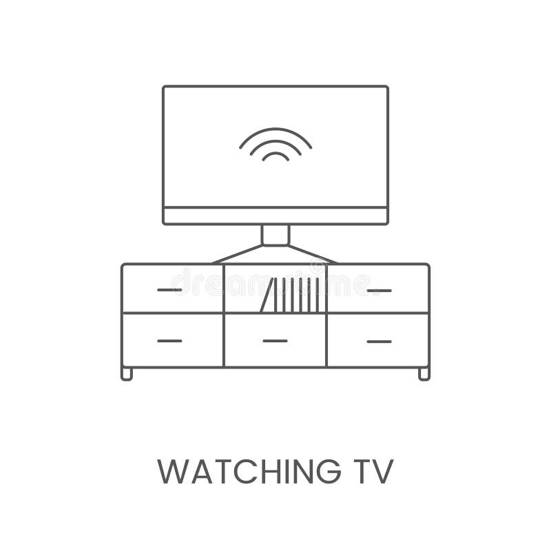 TV on the Pedestal Vector Line Icon. Stock Vector - Illustration of ...