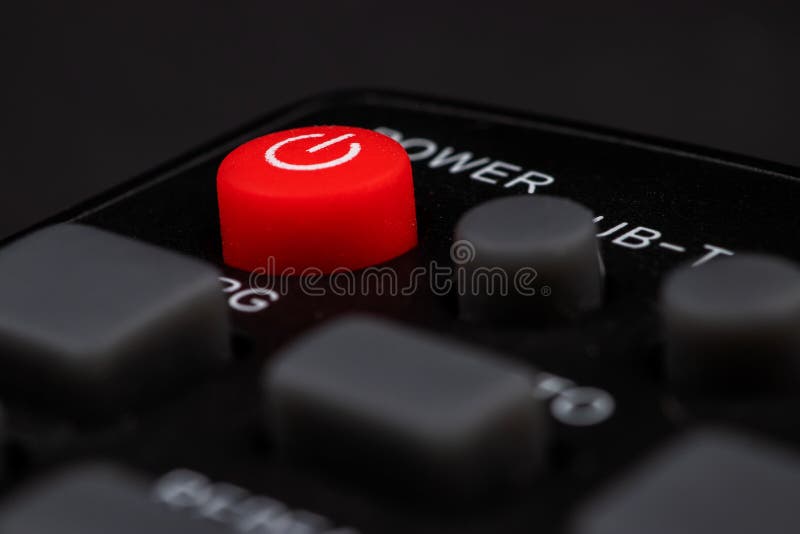 TV Power Button on the Remote Control on Black Background Stock Photo ...