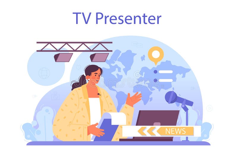 TV Presenter Concept. Journalist in a Studio Hosting an Entertaining ...