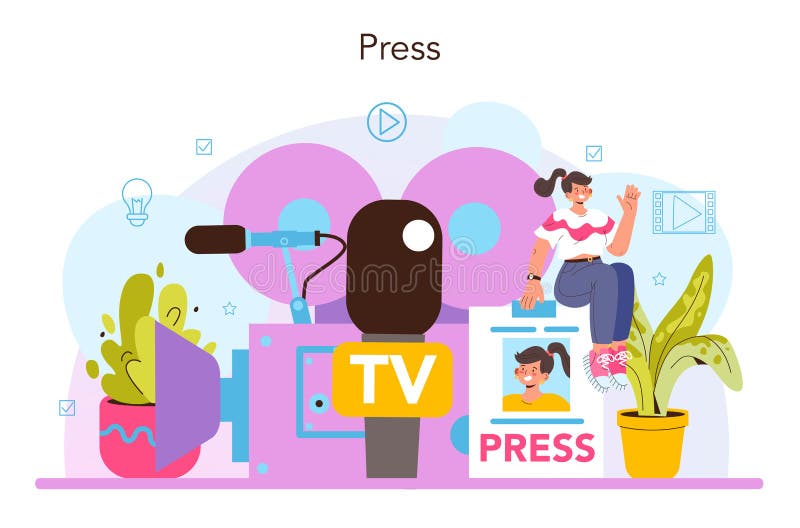 TV Presenter Concept. Television Host in a Studio Doing an Entertaining ...