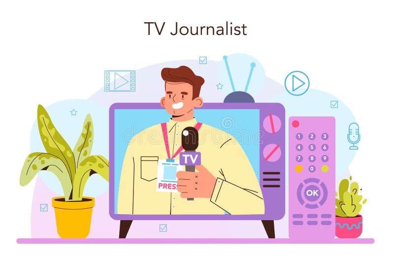TV Presenter Concept. Television Host in a Studio Doing an Entertaining ...