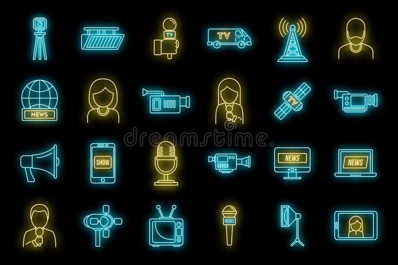 TV Presenter Interview Icons Set Vector Neon Stock Illustration ...