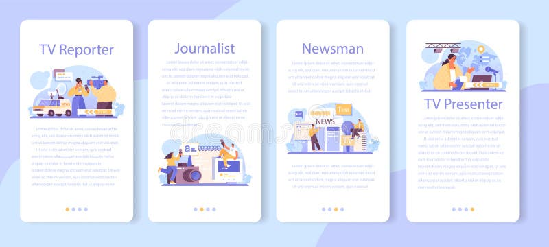 TV Presenter Mobile Application Banner Set. Journalist in a Studio ...