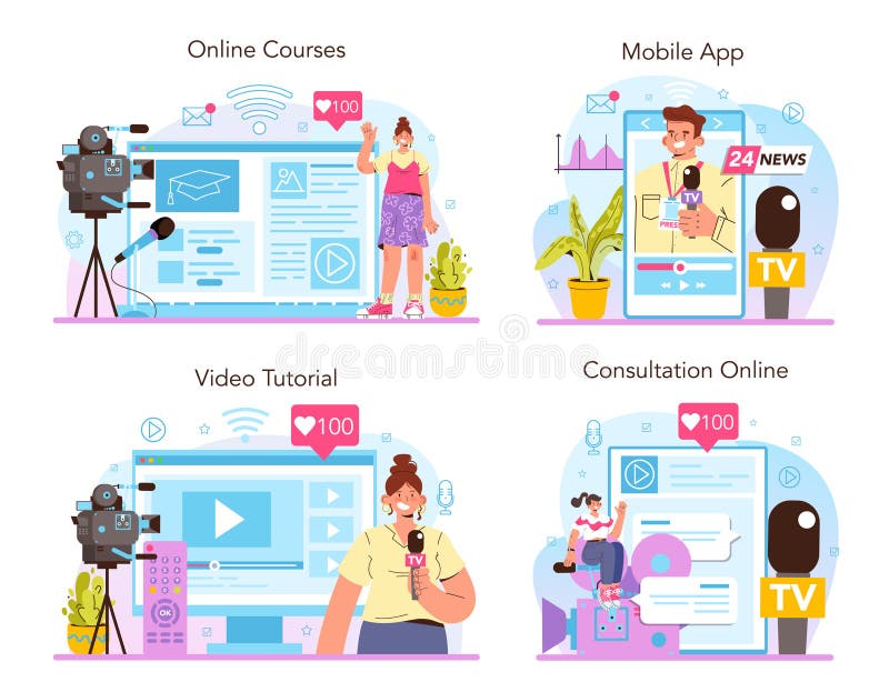 TV Presenter Online Service or Platform Set. Television Host in Studio ...