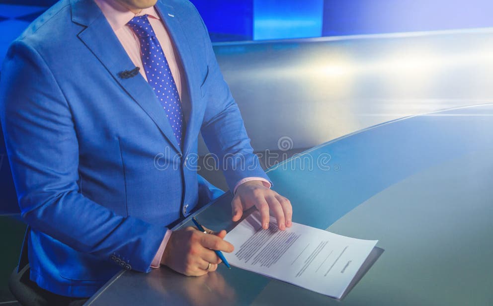 TV Presenter Preparing To Live Streaming Video Stock Photo - Image of ...