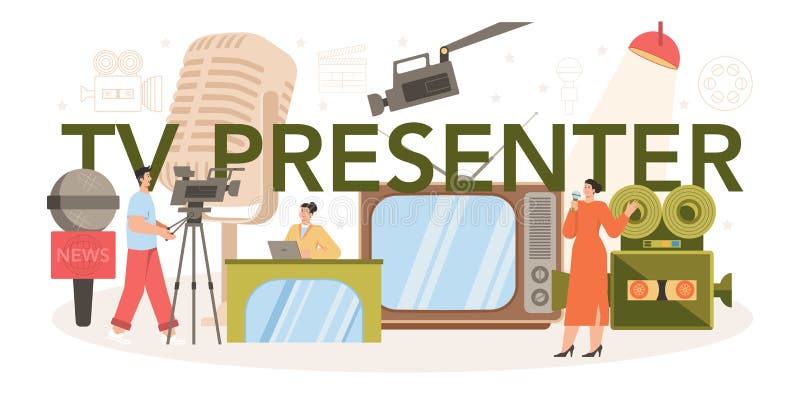 TV Presenter Typographic Header. Television Host in a Studio Stock ...