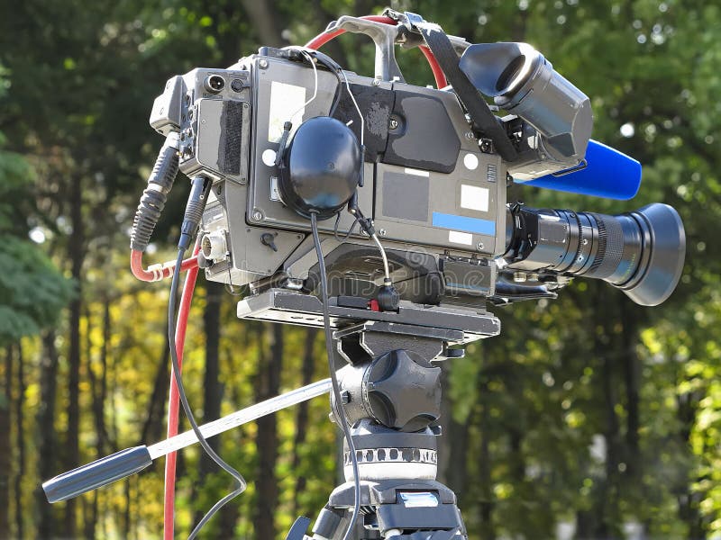 TV Professional Studio Digital Video Camera on Tripod Stock Photo ...