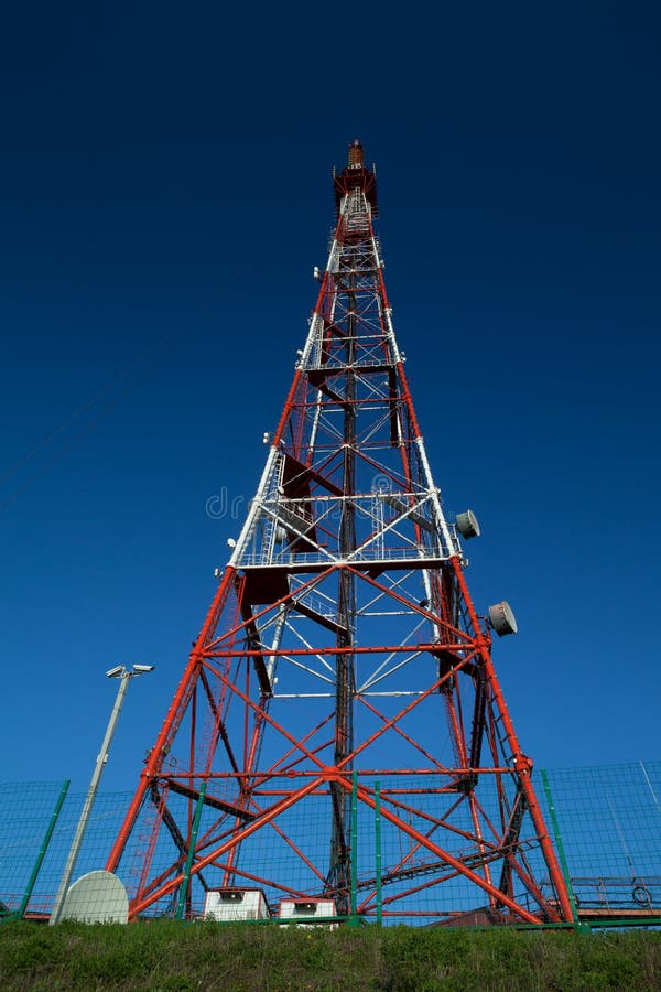 Telecom Broadcasting Tower Under Blue Sky Stock Image - Image of macht ...