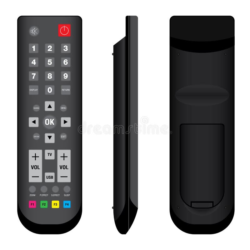 TV Remote Control Black Front and Back View on White Background. Stock ...