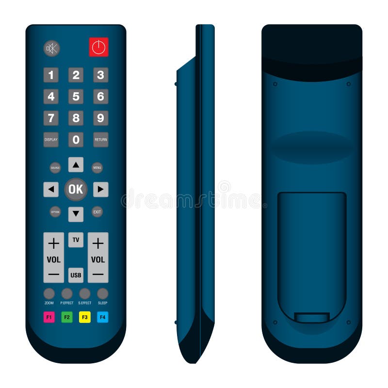 TV Remote Control Black Front, Side and Back View on White Background ...