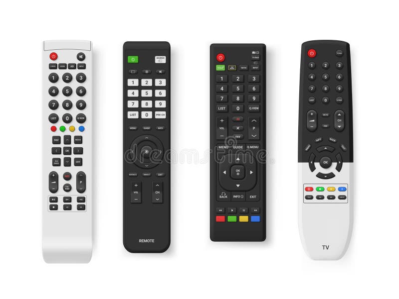 TV Remote Control Device Different Shape Set Realistic Vector ...