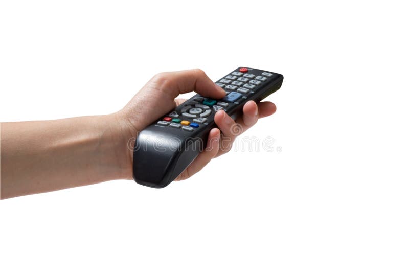 Hand Holding TV Remote Control with a Television in the Background ...