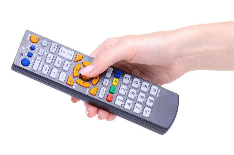 TV remote control in hand stock photo. Image of isolated - 177498412