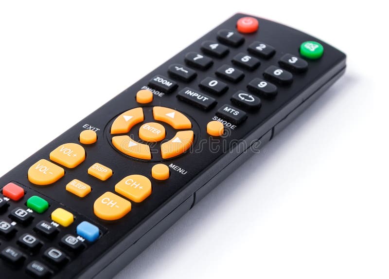 Tv Remote Control Keypad Black on White Isolated Stock Photo - Image of ...