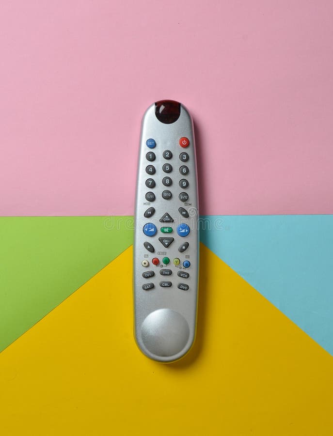 TV Remote Control on a Multi-colored Pastel Background. Stock Photo ...