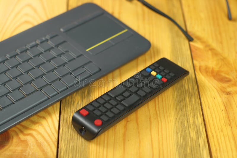 Tv Remote Control with Wireless Keyboard on Table Stock Image - Image ...