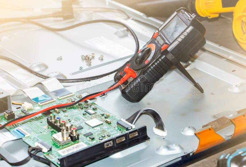 Tv Repair on the Work Table Close Up, Select Focus at Multimeter Stock ...