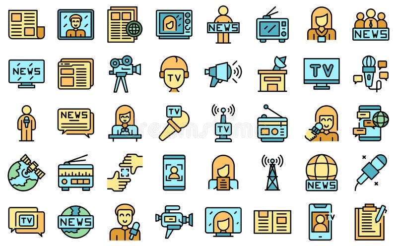 TV Reporter Icons Set Vector Flat Stock Vector - Illustration of vector ...